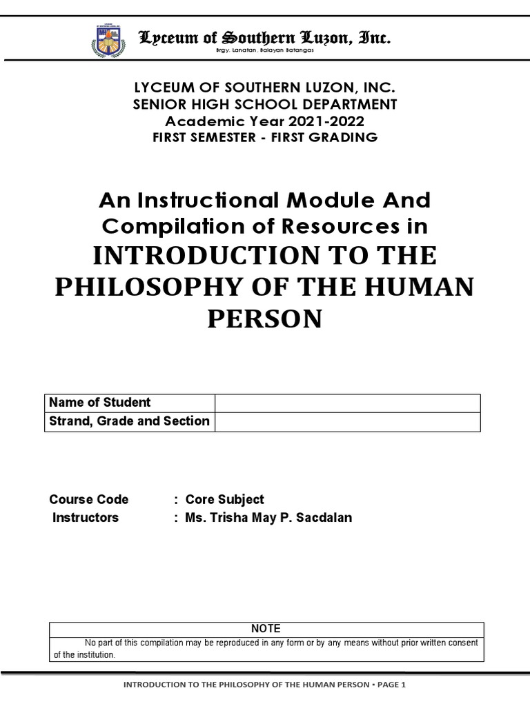 Introduction To The Philosophy of The Human Person (1G) | PDF | Reason ...
