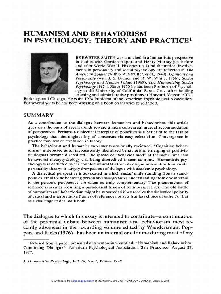 Humanism and Behaviorism | PDF | Psychology | Behaviorism
