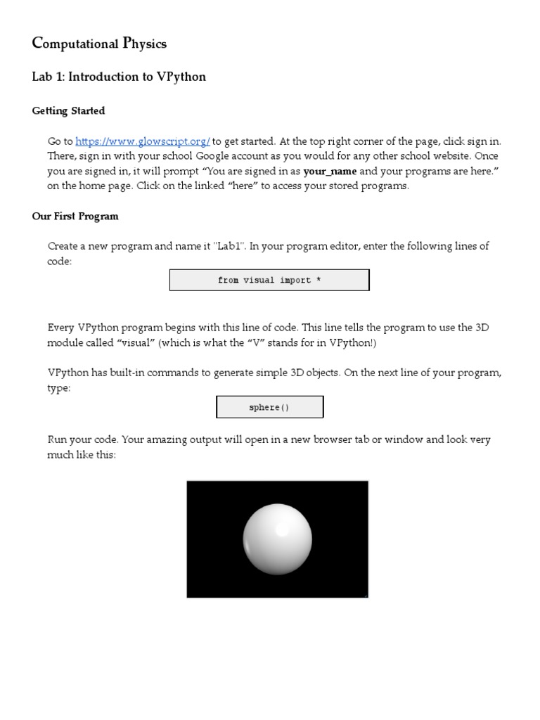 Lab 1 Introduction To Vpython Pdf Python Programming Language 1515
