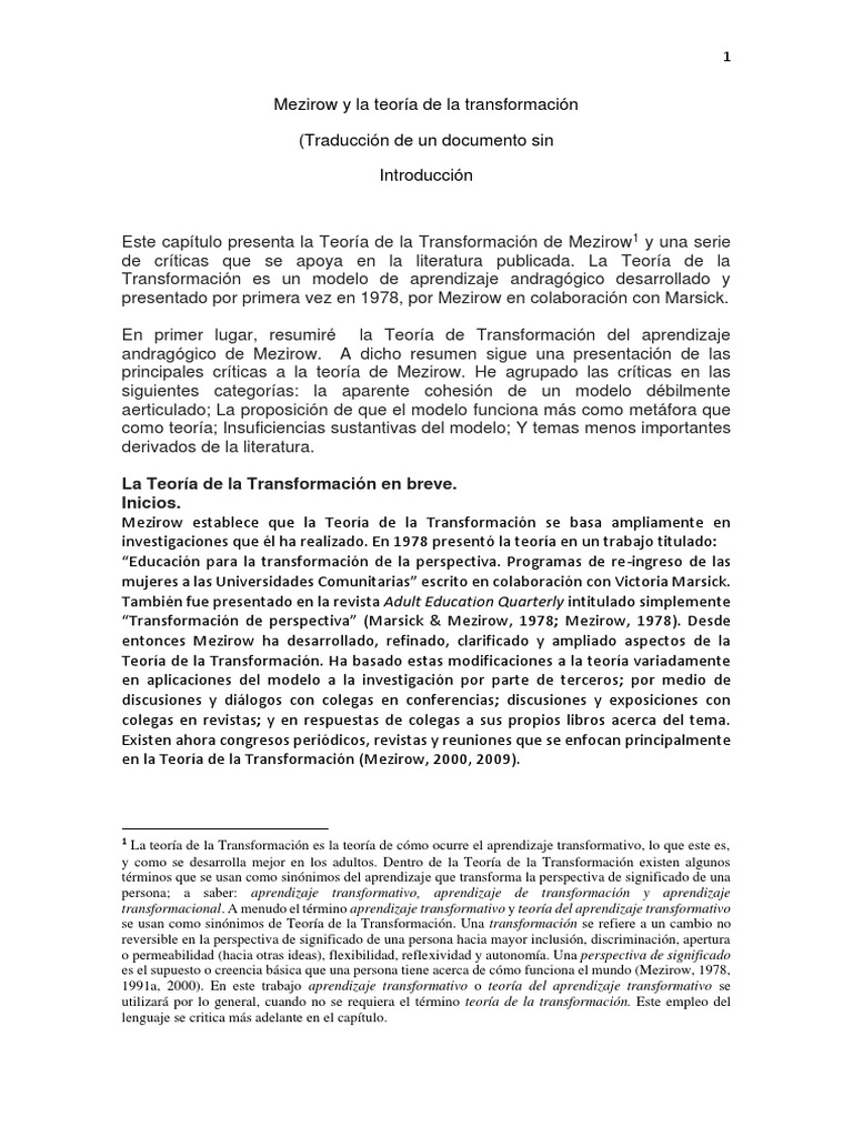 Mezirow y La Teoría de La Transformación | PDF | Paradigma | Comunicación