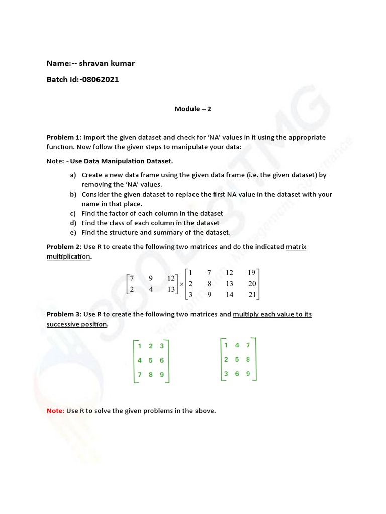 Data Manipulation Assign. | PDF | Matrix (Mathematics) | Computer Programming