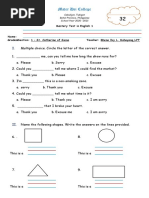 First Quarter Exam Kindergarten | PDF