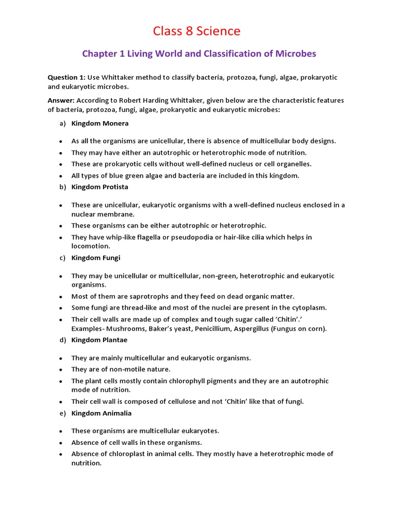 Class 8 Science: Chapter 1 Living World and Classification of Microbes ...