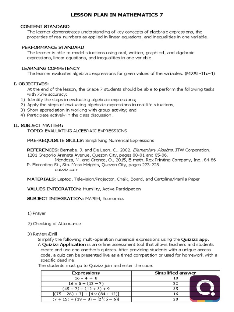 Lesson Plan in Math (Math 206) | PDF | Cognition | Mathematics
