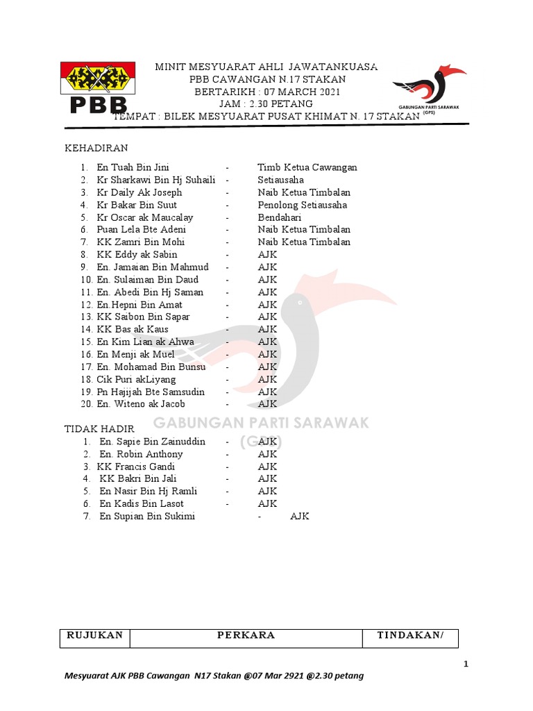 Minit Mesyuarat Ahli Jawatankuasa | PDF