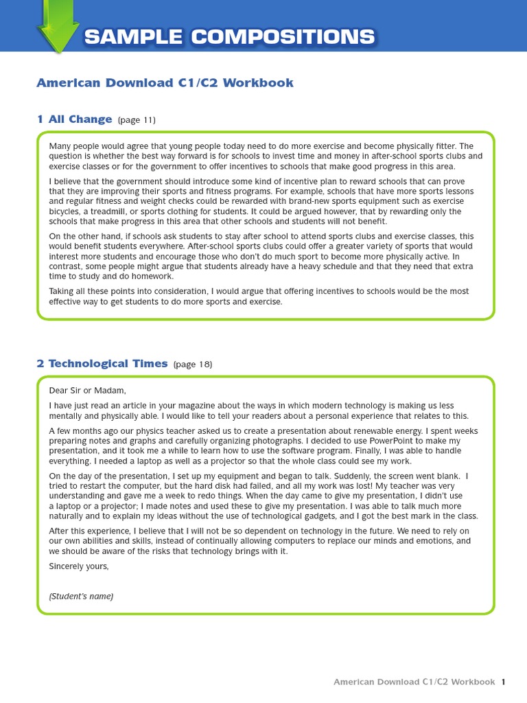 Sample Compositions: American Download C1/C2 Workbook | PDF | Adolescence | Drink