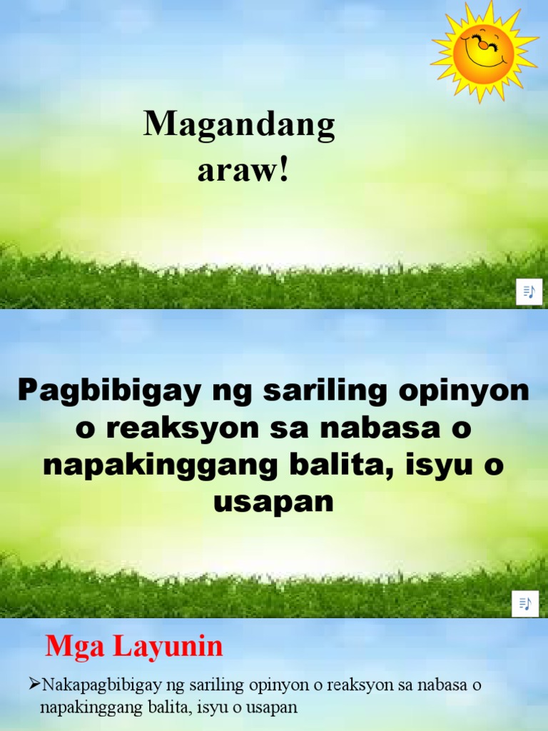 Filipino 5 Pagbibigay NG Reaksyon o Opinyon q2 | PDF