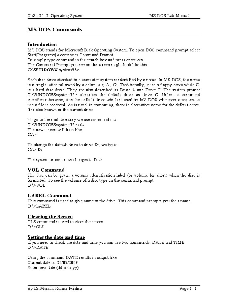 MS DOS Commands: C:/WINDOWS/system32 | Download Free PDF | Command Line Interface | Computer ...
