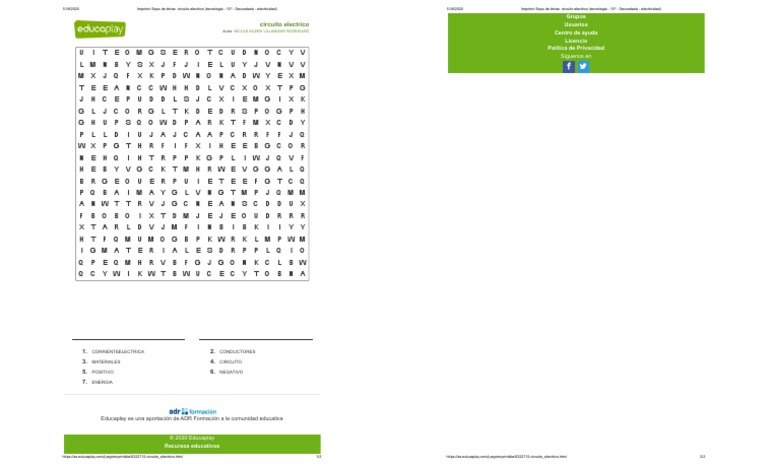 Imprimir Sopa de Letras - Circuito Electrico (Tecnologia - 10º ...