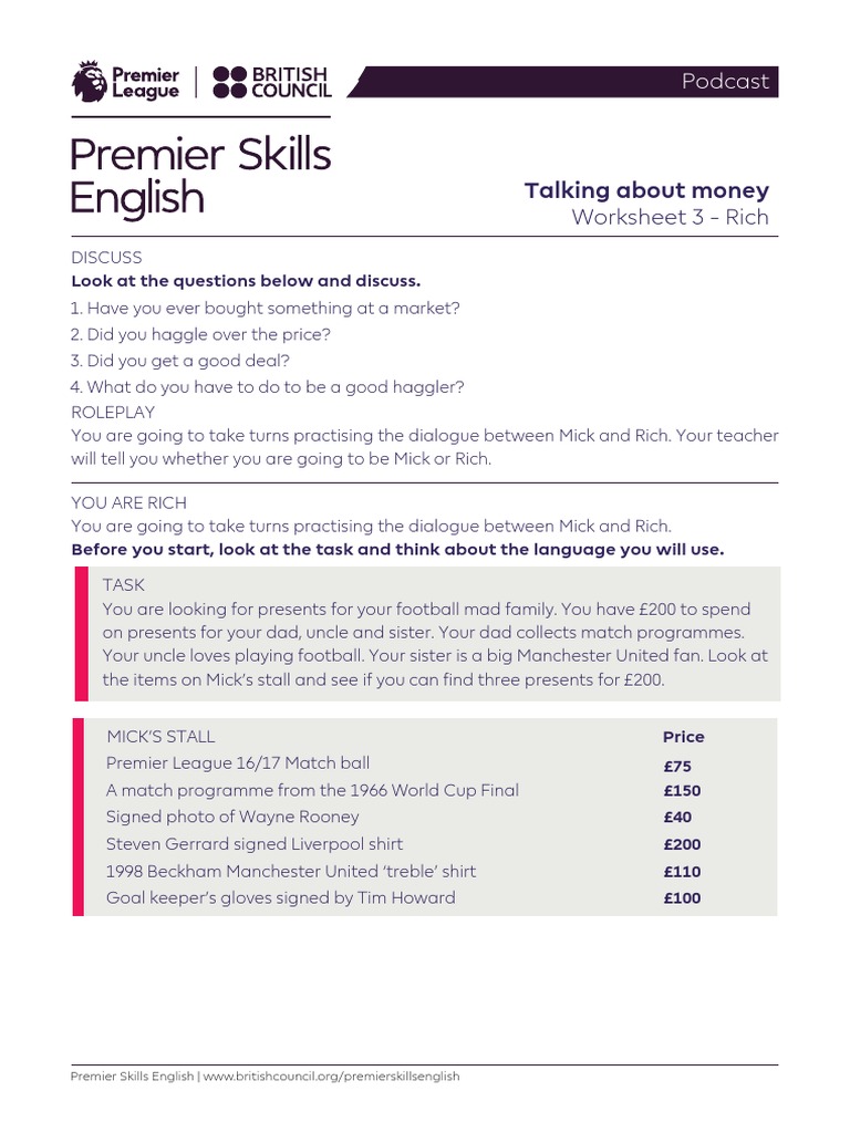 Talking About Money: Worksheet 3 - Rich | PDF