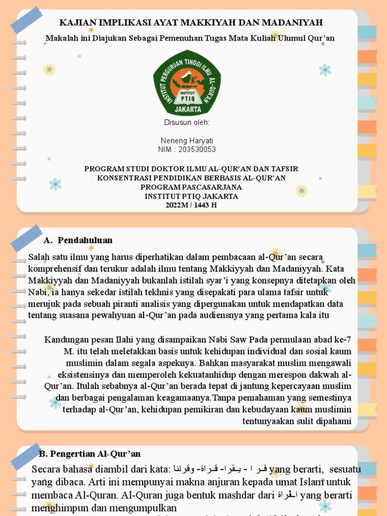 Kajian Implikasi Ayat Makkiyah Dan Madaniyah | PDF