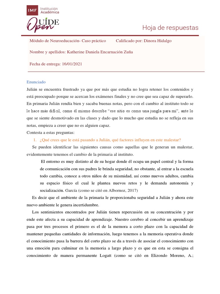 Caso Practico Neuroeducación Katherine Encarnación Dinora | PDF ...