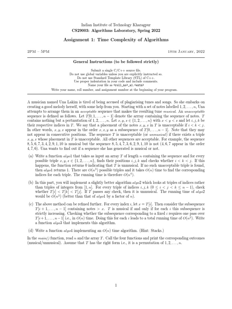 Assignment 1: Time Complexity of Algorithms | PDF | C++ | Sequence
