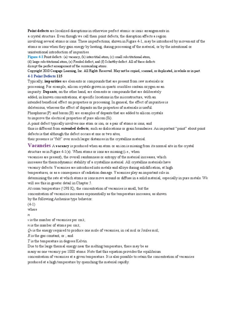 Vacancies: Point Defects Are Localized Disruptions in Otherwise Perfect ...