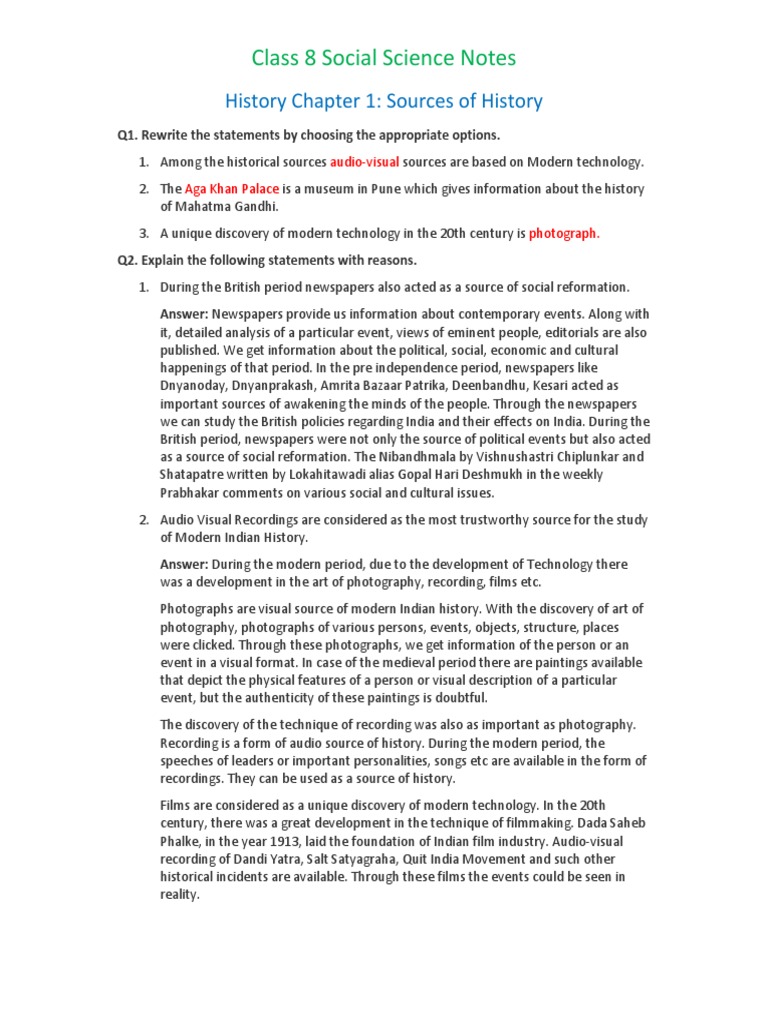 Class 8 Social Science Notes: History Chapter 1: Sources of History ...