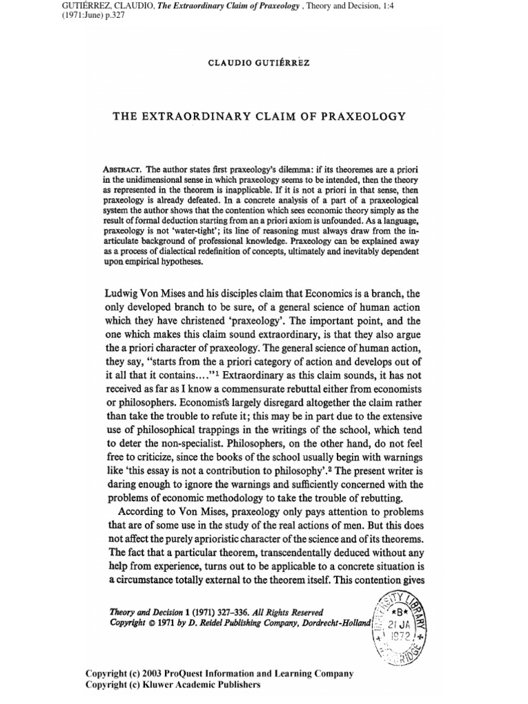 Extraordinary Claim of Praxeology | PDF | Social Science