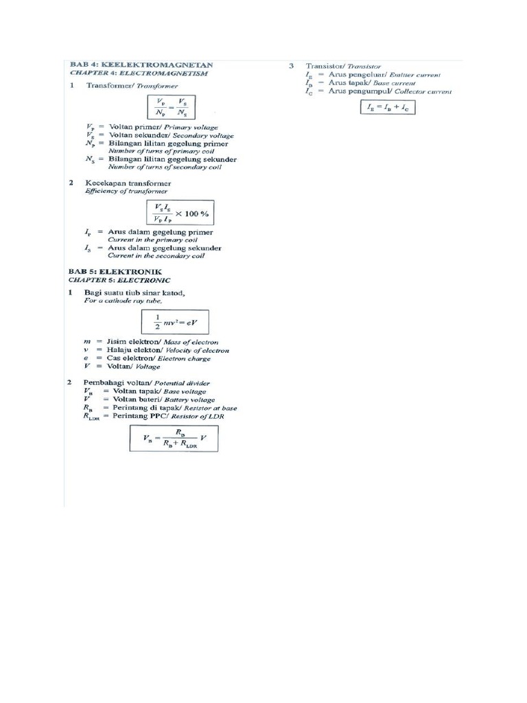 SPM Form 5 Chapter 4 and 5 Formula List | PDF