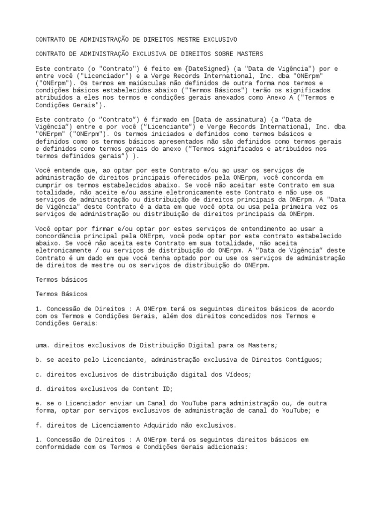 cONTRATO One RPM | PDF | YouTube | Streaming de mídia