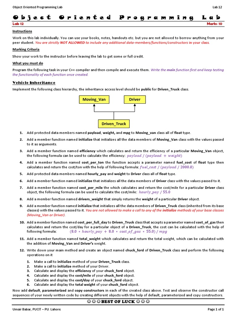 Object Oriented Programming Lab Pdf Method Computer Programming