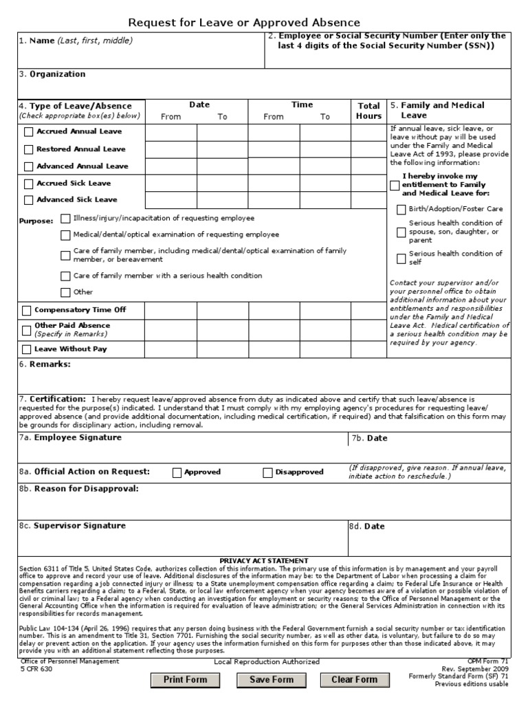 OPM Form 71 Leave Request Guide | PDF | Sick Leave | Social Security Number