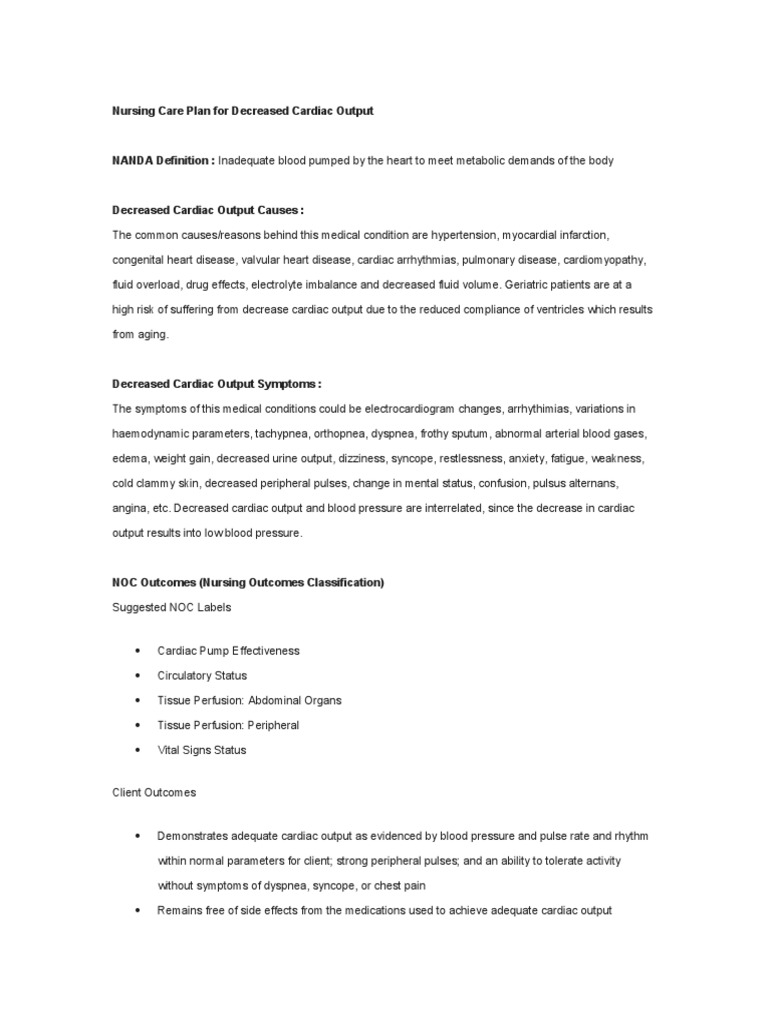 Nursing Care Plan For Decreased Cardiac Output | PDF | Business