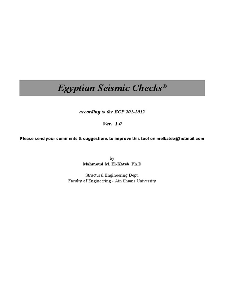 Egyptian Seismic Checks: According To The ECP 201-2012 | PDF