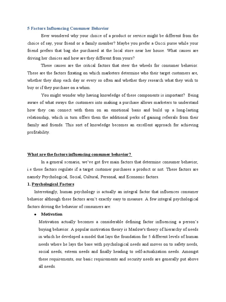 5 Factors Influencing Consumer Behavior | PDF | Consumer Behaviour ...