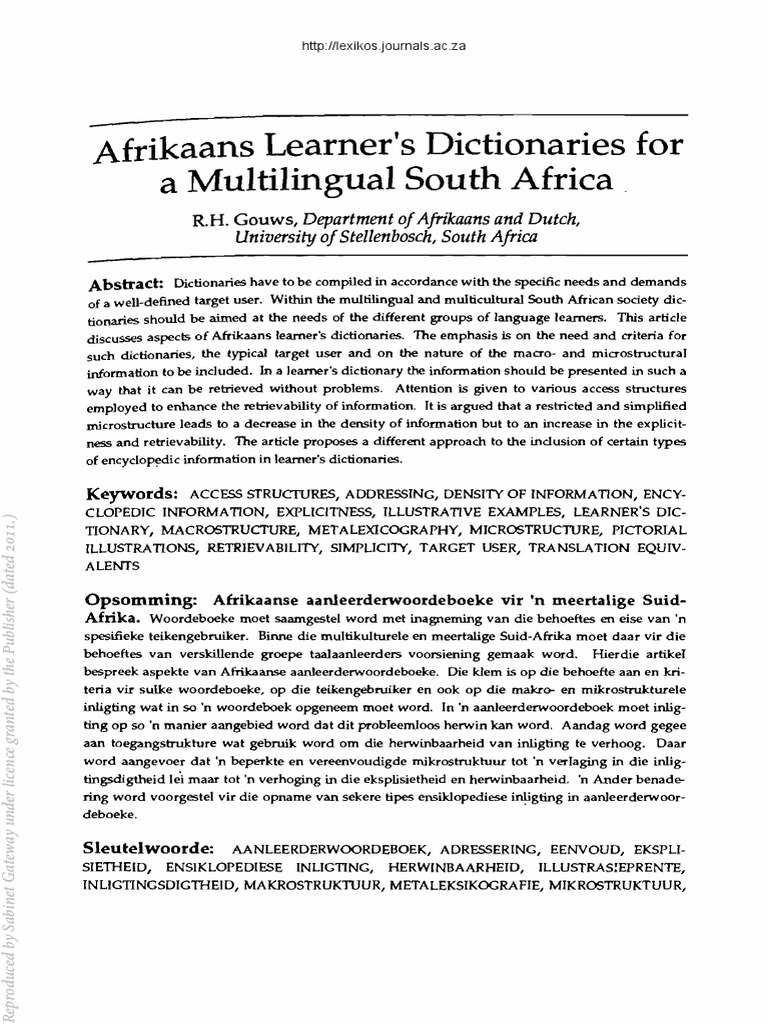 Afrikaans Learners Dictionary | PDF | Lexicography | Multilingualism