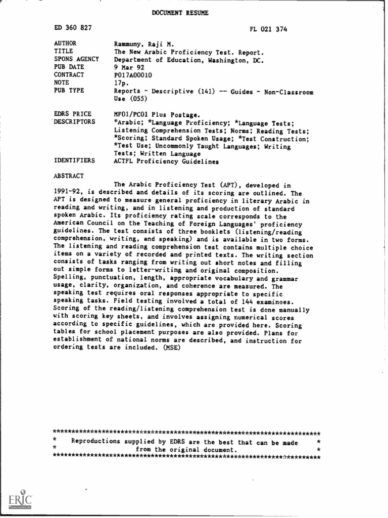 The New Arabic Proficiency Test | PDF | Test (Assessment) | Reading ...