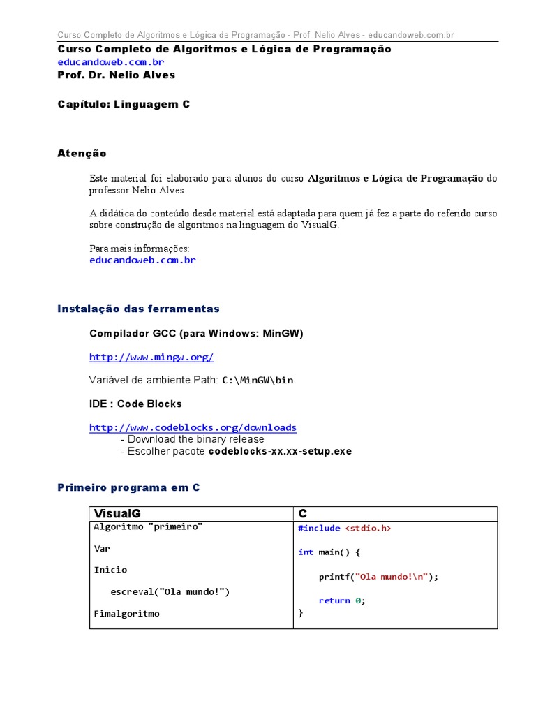 09 Linguagem C | PDF | C (linguagem de programação) | Algoritmos