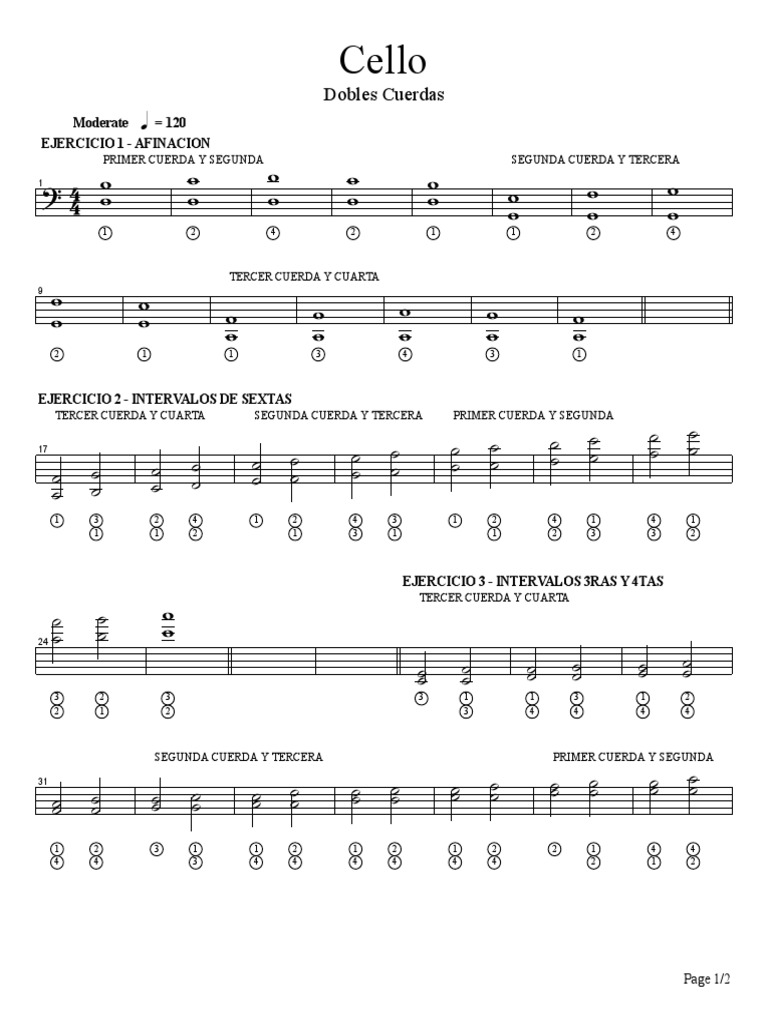 Notas y Ejercicios para Cello | PDF | Pitch (Música) | Teoría musical