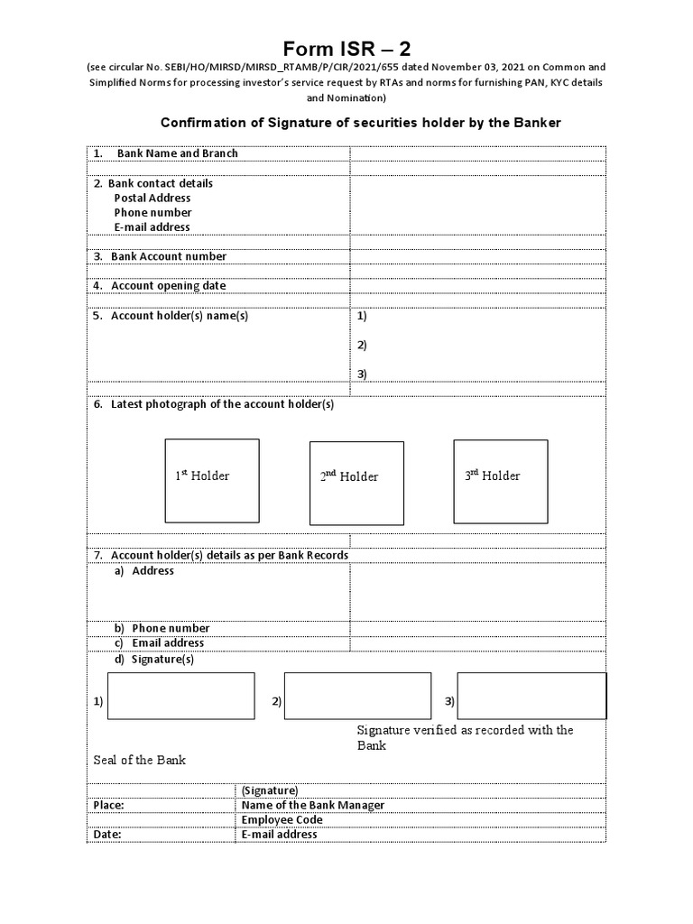 Form ISR - 2: Confirmation of Signature of Securities Holder by The ...