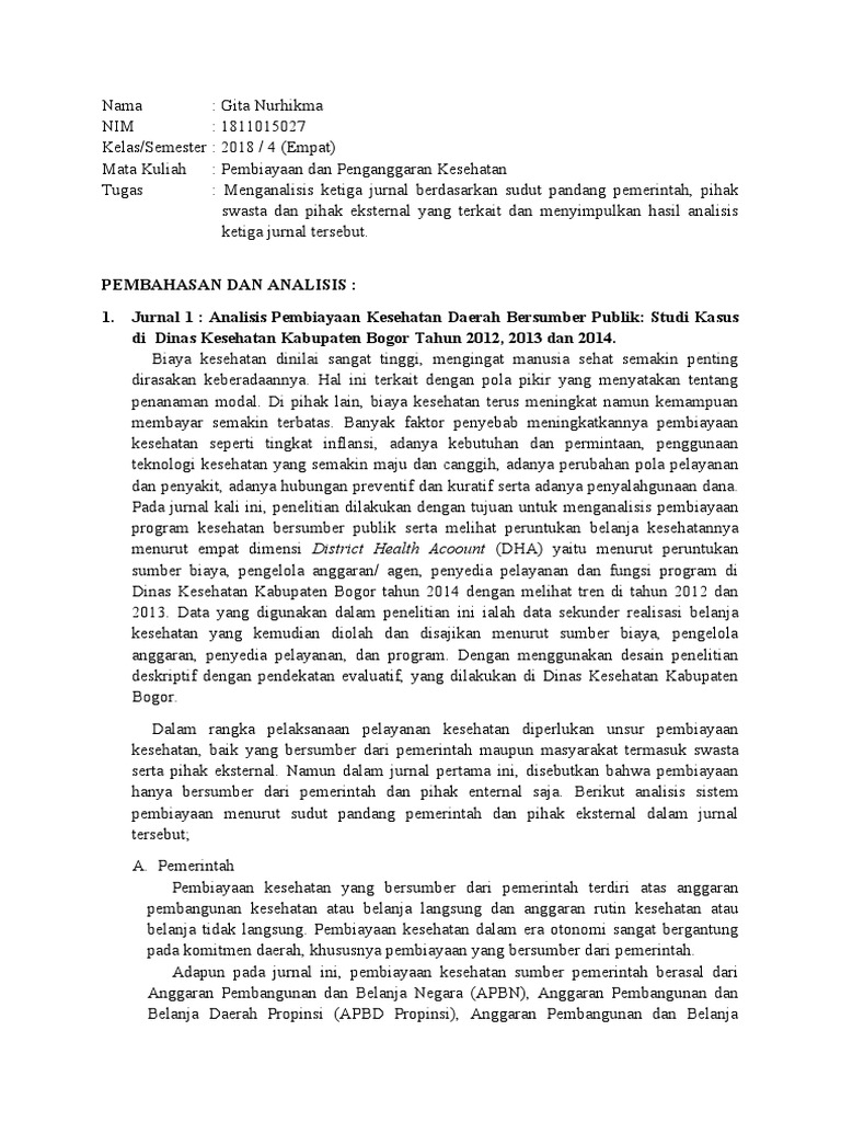 GITA NURHIKMA - Analisis Jurnal (Pembiayaan Kesh) | PDF | Ilmu Sosial