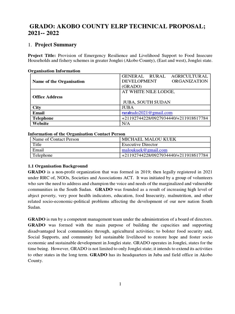 Grado Elrp Technical Proposal | PDF | World Food Programme | Food Security