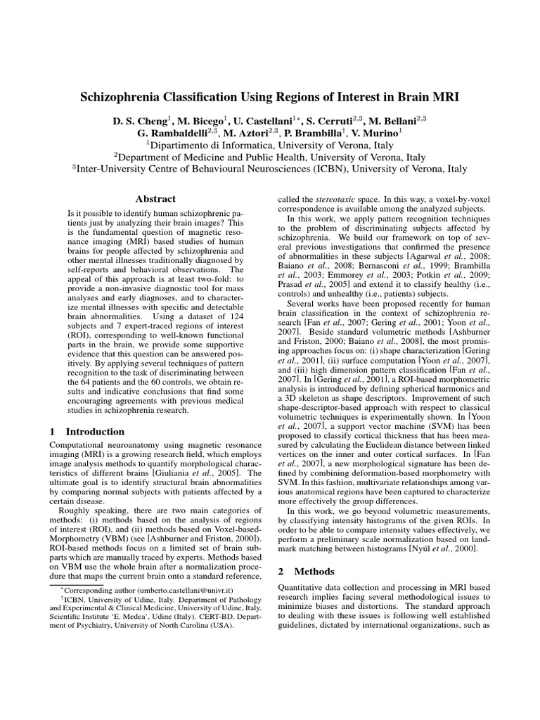 2009 Cheng Schizophrenia Classification Using Regions of Interest in Brain MRI | PDF | Principal ...