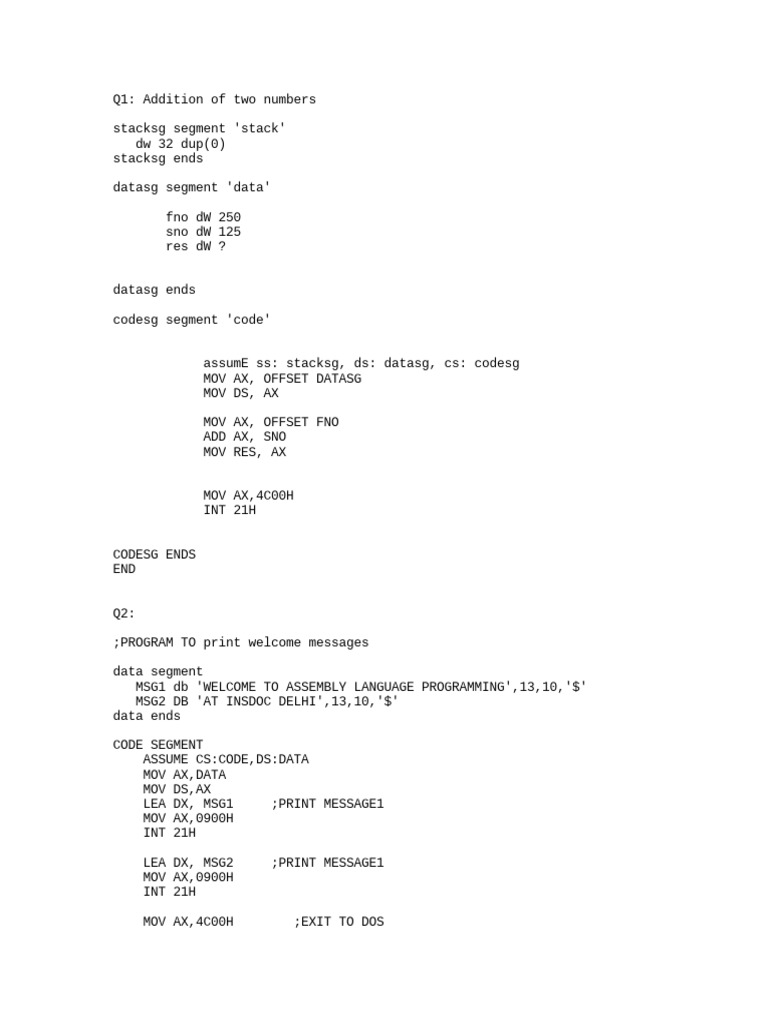 Assembly Sample Programs | PDF | Bios | Ascii