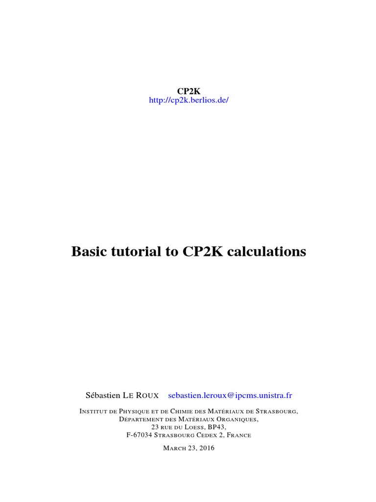 CP2K tutorial: Basic DFT calculations and simulations | PDF | Molecular Dynamics | Parameter ...