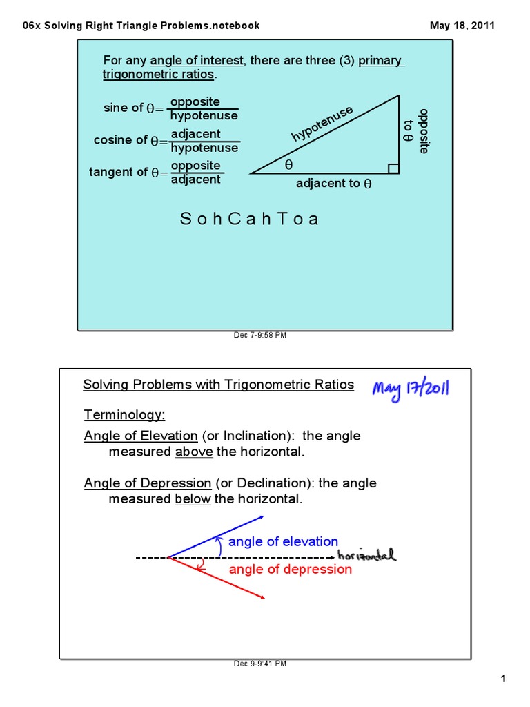 MPM2D - Trigonometry - Application of Right Triangles - W2011 | PDF ...