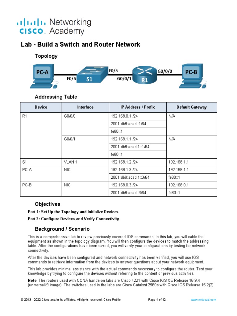 10.4.4 Lab - Build A Switch and Router Network | Download Free PDF | Ip Address | Router (Computing)