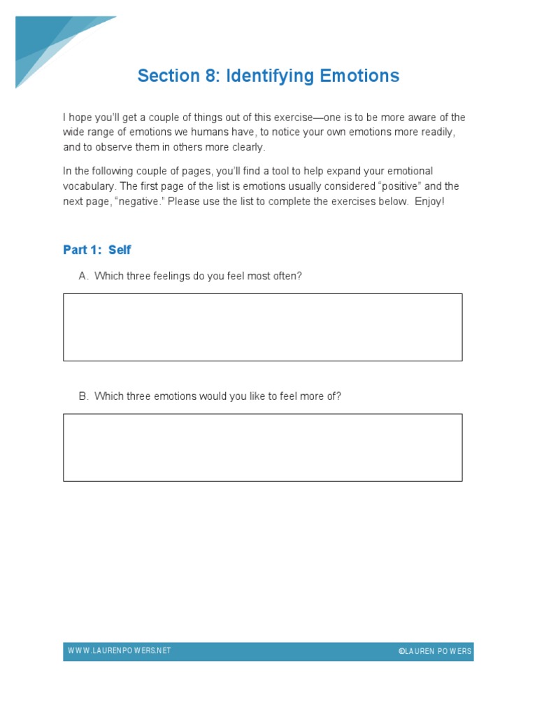 Section 8: Identifying Emotions: Part 1: Self | PDF | Emotions ...