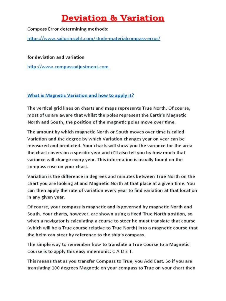 Deviation & Variation: Compass Error Determining Methods | PDF ...