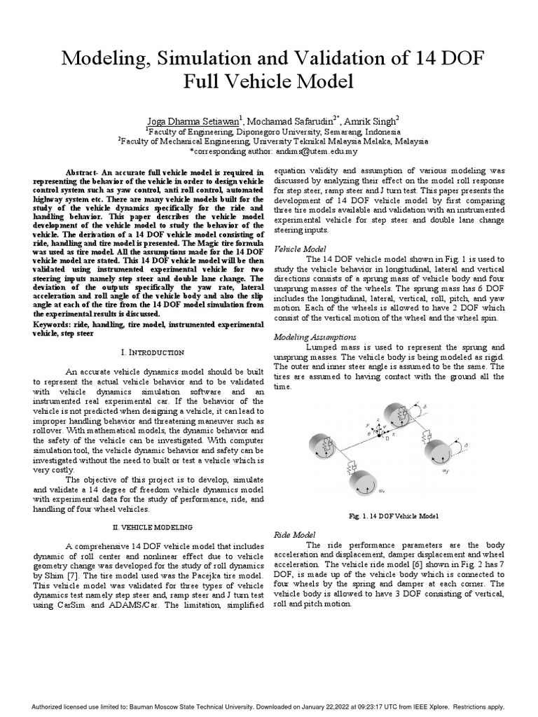 Modeling Simulation and Validation of 14 DOF Full Vehicle Model | PDF | Flight Dynamics (Fixed ...