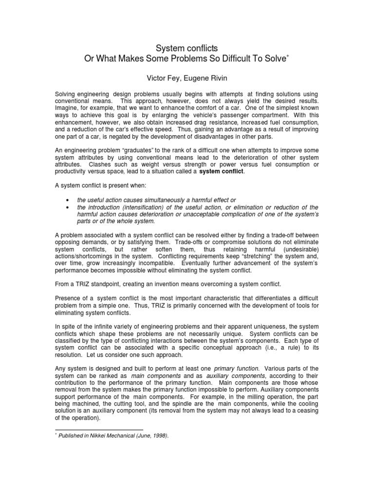 System Conflicts or What Makes Some Problems So Difficult To Solve ...