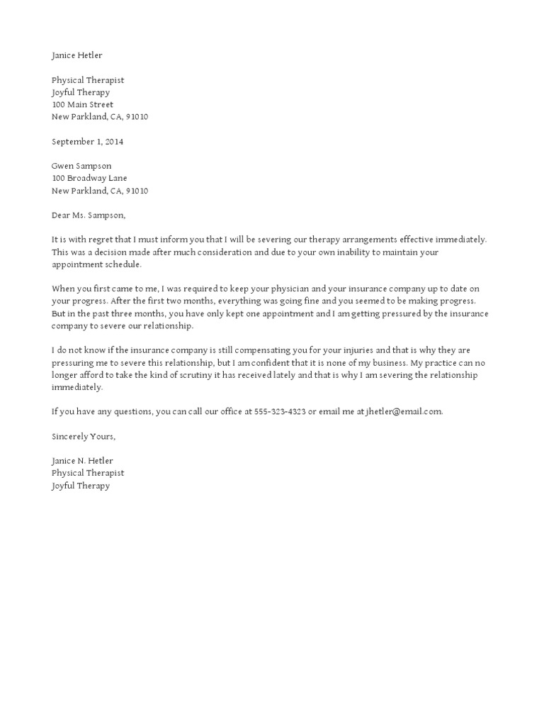 Therapy Termination Letter | PDF