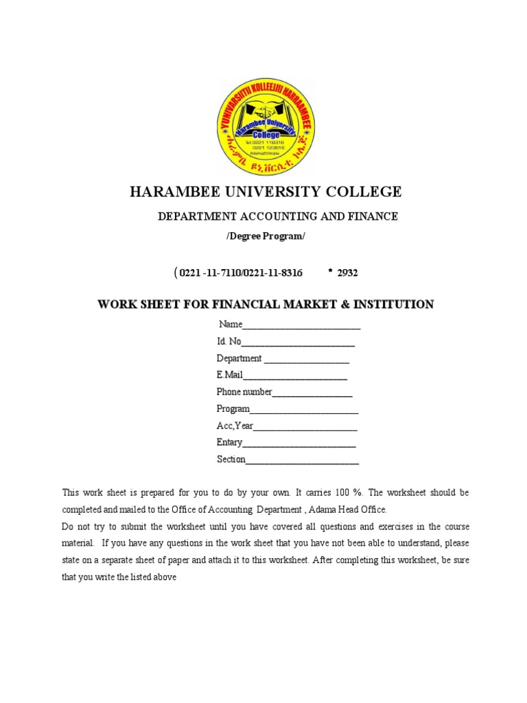 Financial Markets Worksheet for Students | PDF | Financial Markets ...
