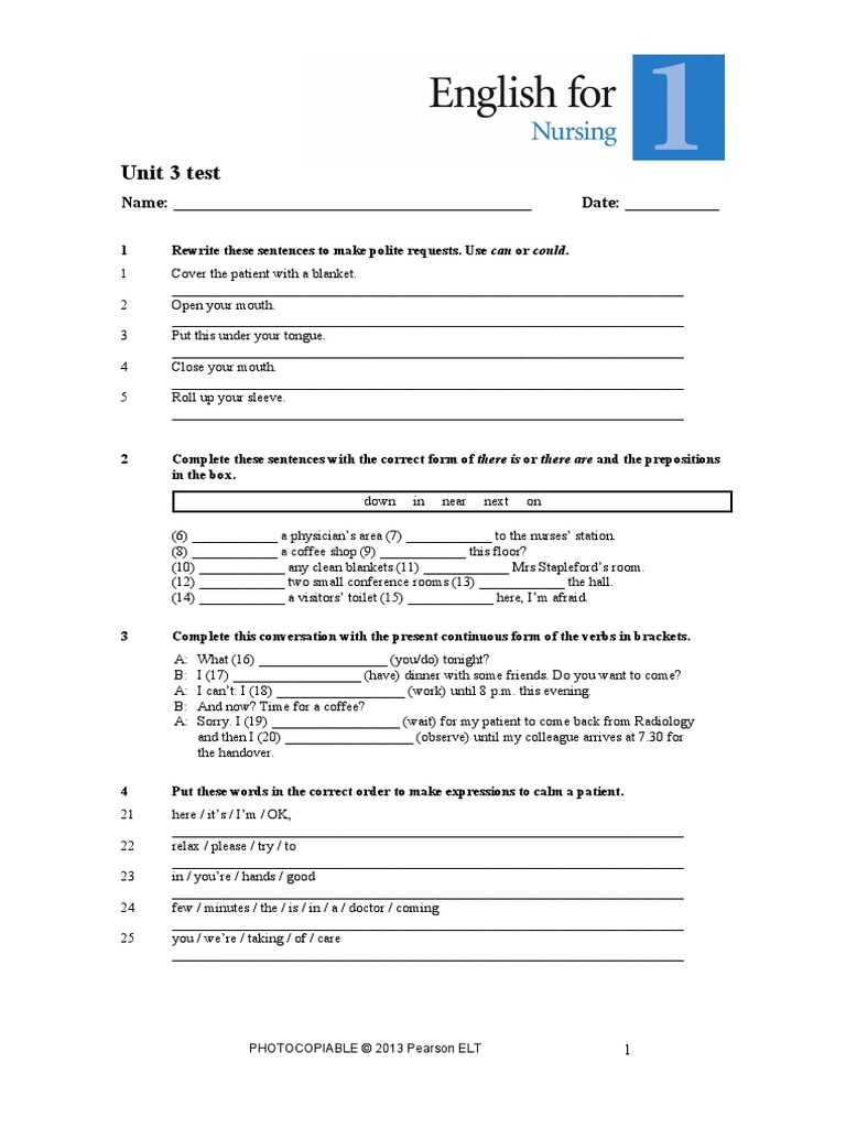Unit 3 Test: Name: - Date | PDF | Health Sciences | Nursing