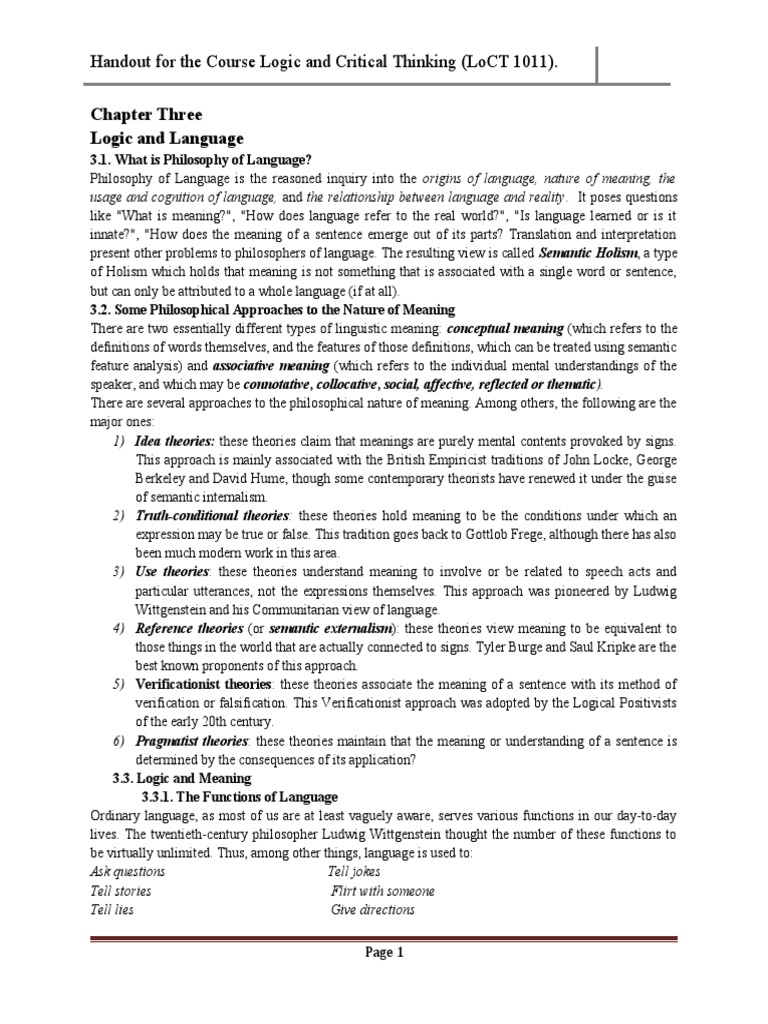 Logic Chapter Three | Download Free PDF | Semantics | Definition