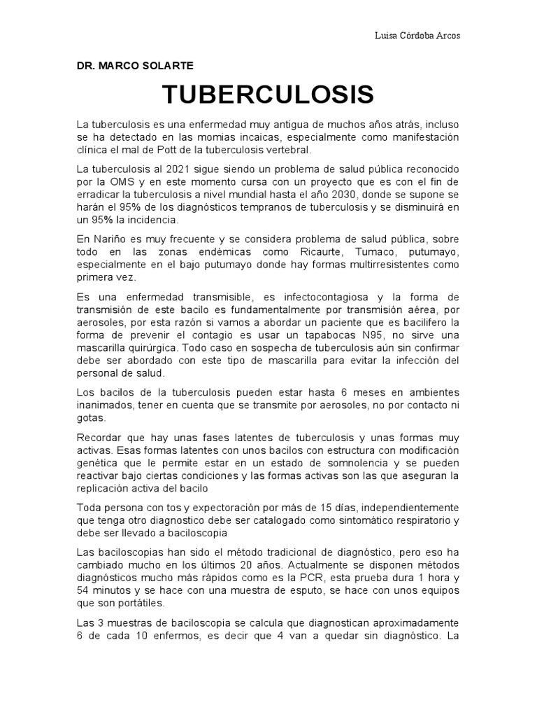 Tuberculosis, Vih DR Solarte | PDF | Tuberculosis | VIH