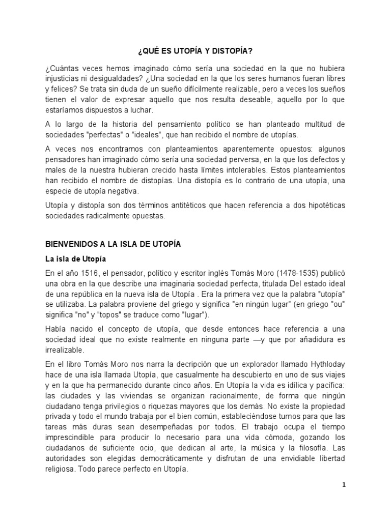 ¿Qué Es Utopía y Distopía | PDF | utopía | Distopía