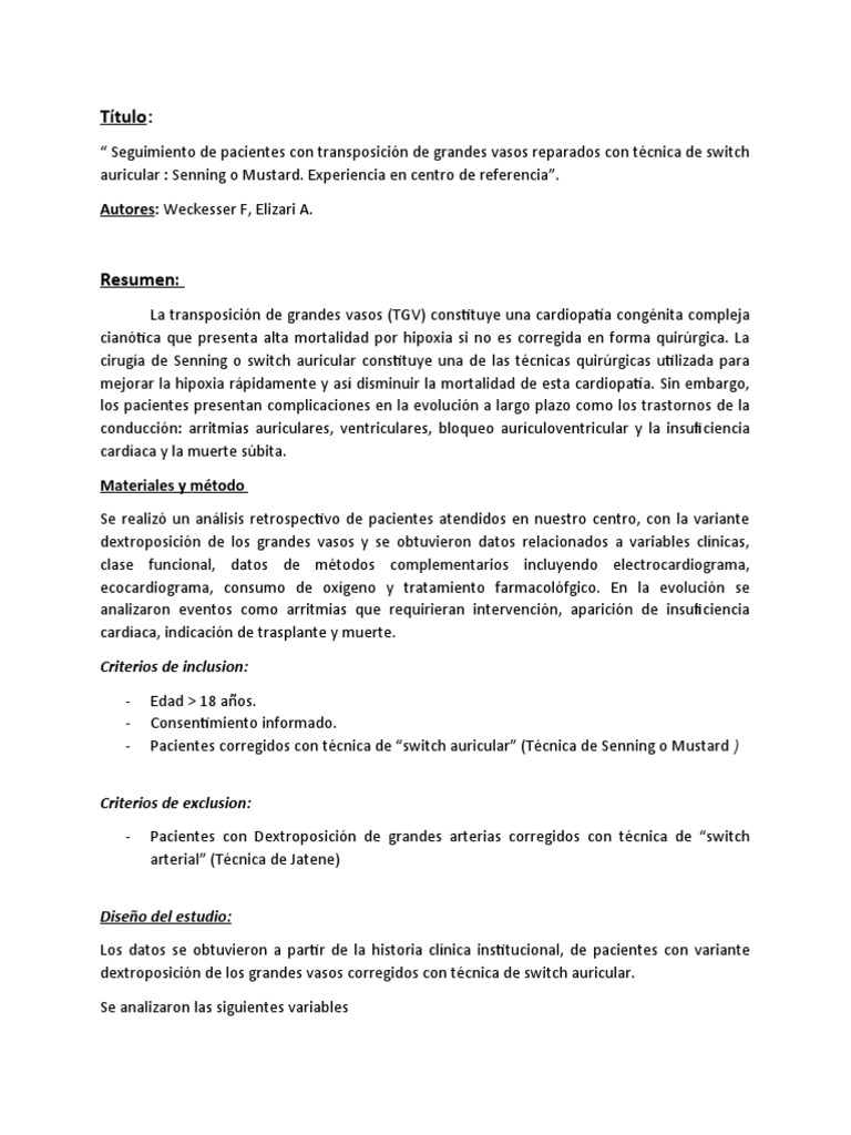 Senning Protocolo | PDF | Cardiología | Fisiología Cardiovascular